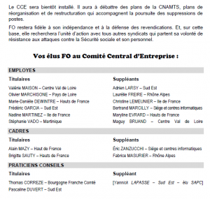 Elections du CCE de la CNAMTS - FO confirmée comme 1er syndicat • SNFOCOS