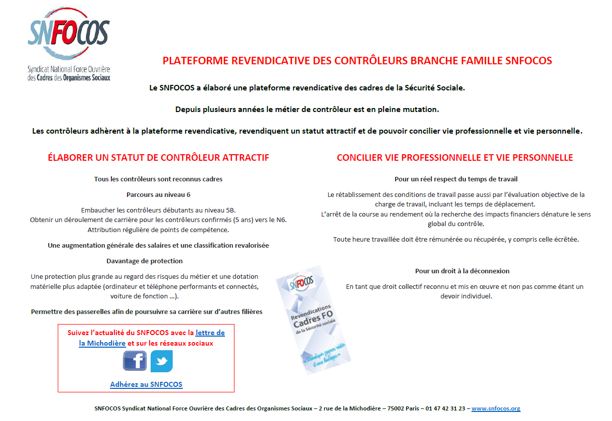Plateforme revendicative des contrôleurs Branche Famille du SNFOCOS ...
